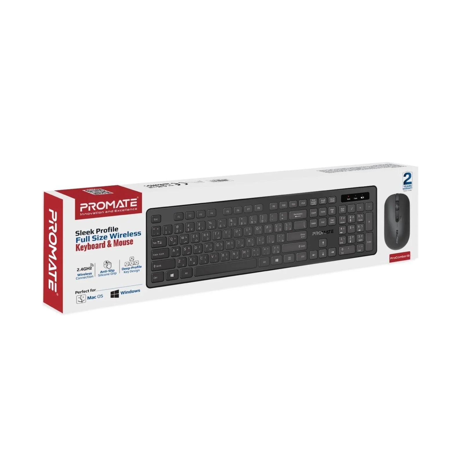 PROMATE Super Slim Wireless Keyboard & Mouse Combo. Ergonomic Ambidext ...