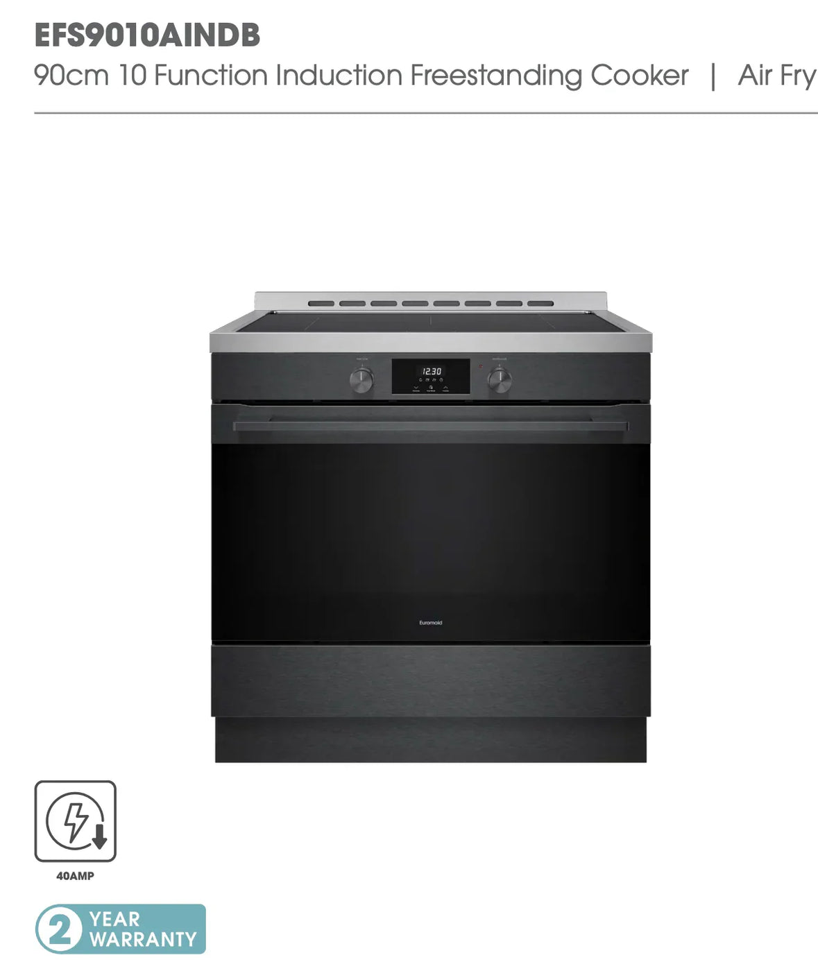 Euromaid 90cm Freestanding with Induction Cooktop - Dark Stainless Ste ...
