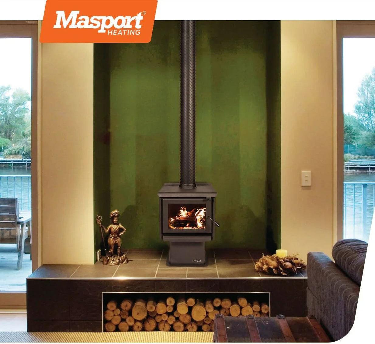 Masport R1200 Fireplace Freestanding radiant wood fire on pedestal ...