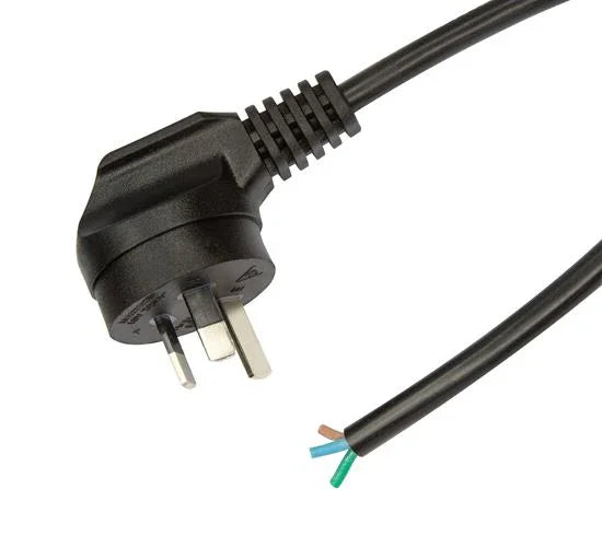 DYNAMIX 3M 3-Pin Right Angled Plug Bare End 3 Core 1mm Cable Black SAA ...