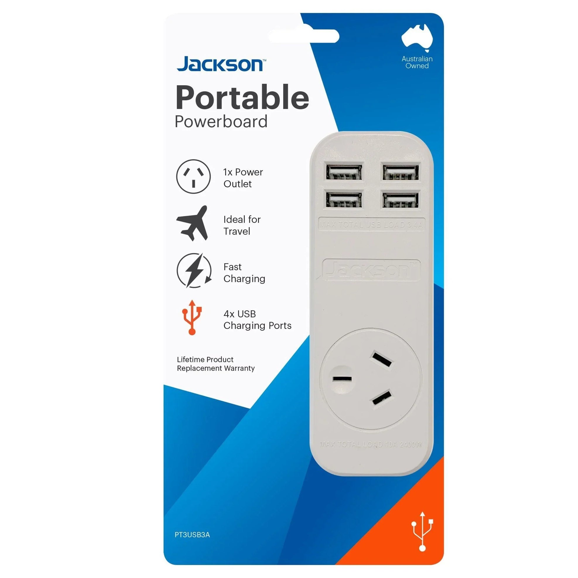 JACKSON 1x Outlet Power board with 4x USB Charging Outlets. 3.4A. 0.9m ...