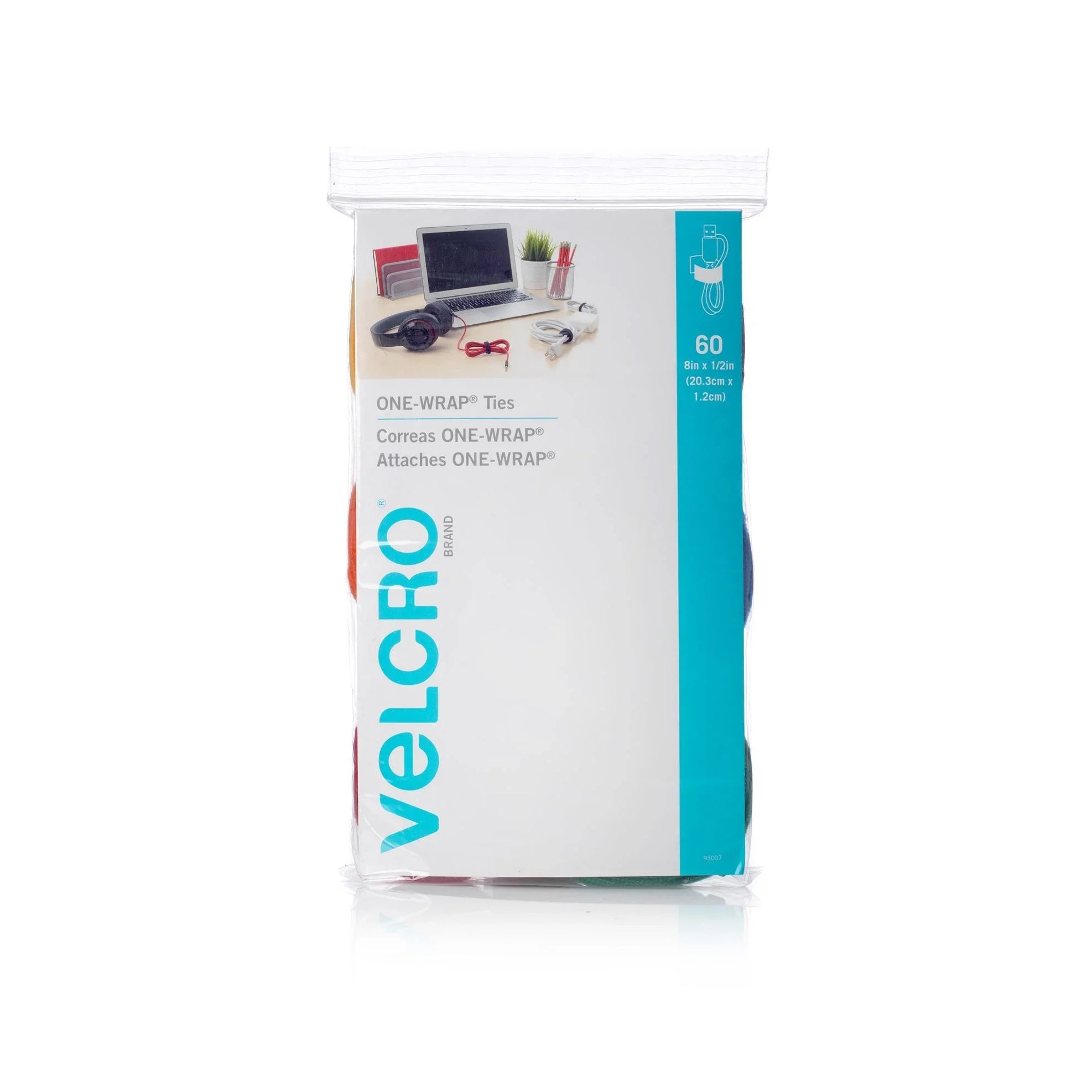 VELCRO One-Wrap 203mm x 12m Multicolour Pre-Cut Cable Ties. 60 Piece P ...