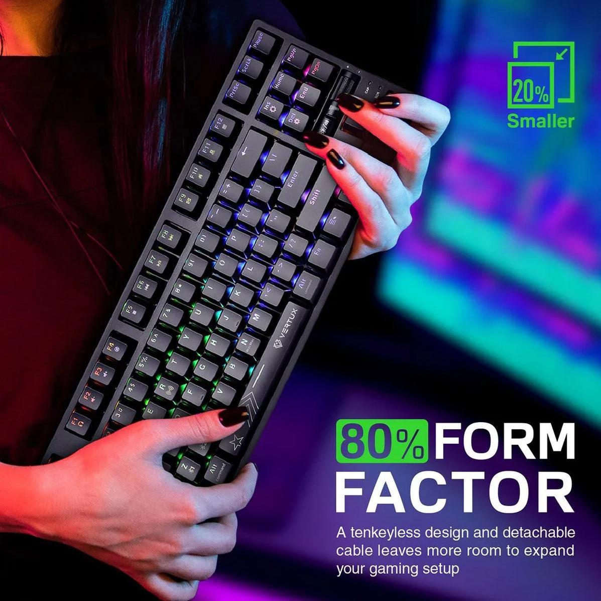 VERTUX HyperSpeed Mechanical Gaming Keyboard. RGB LED Backlit Keys. Bu ...