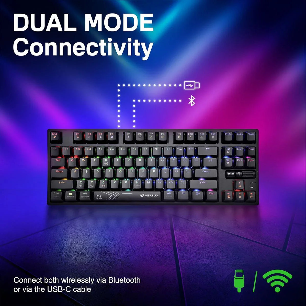 VERTUX HyperSpeed Mechanical Gaming Keyboard. RGB LED Backlit Keys. Bu ...