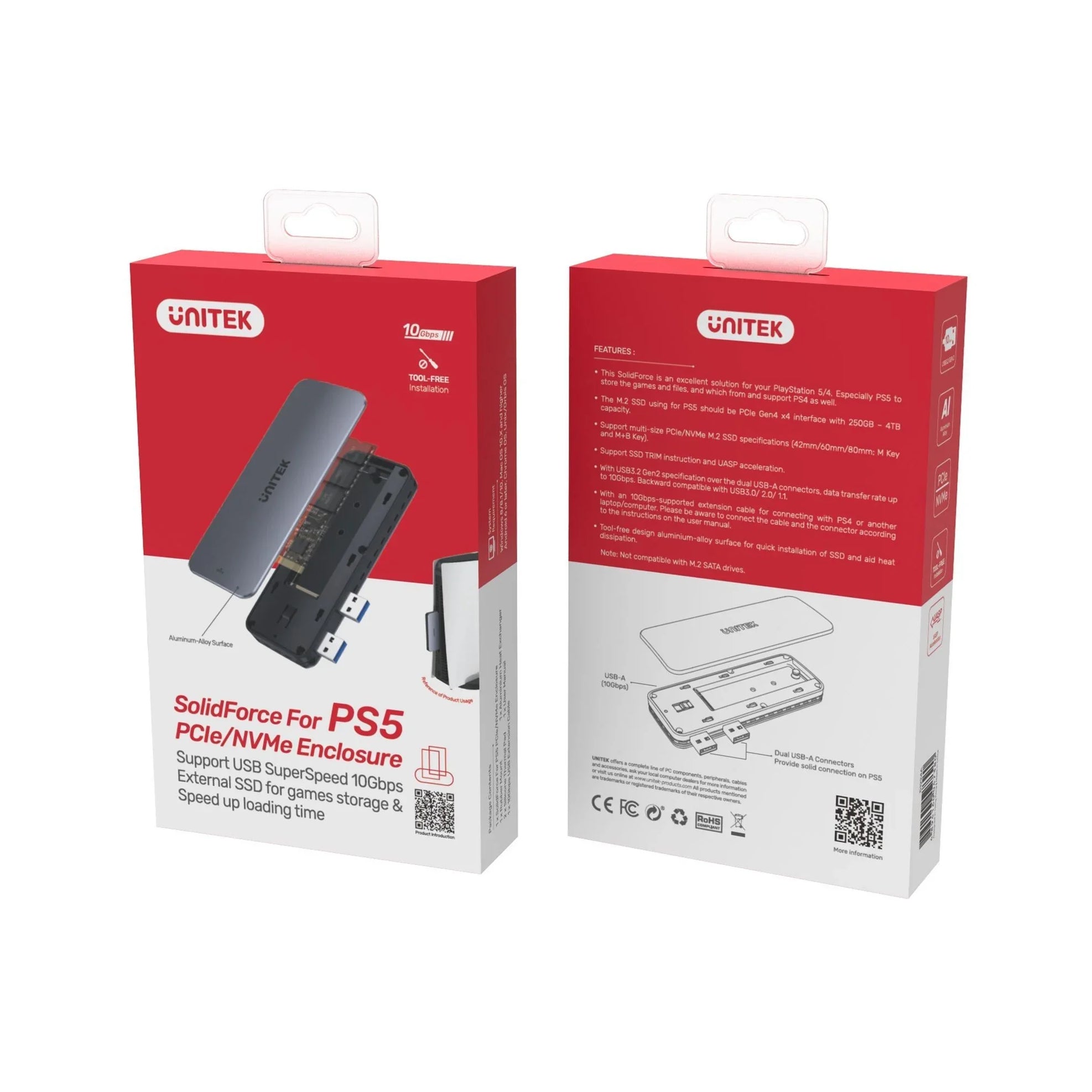 UNITEK PS5 External Storage. Dual USB-A 10G to M.2 PCIe/NVMe Enclosure ...