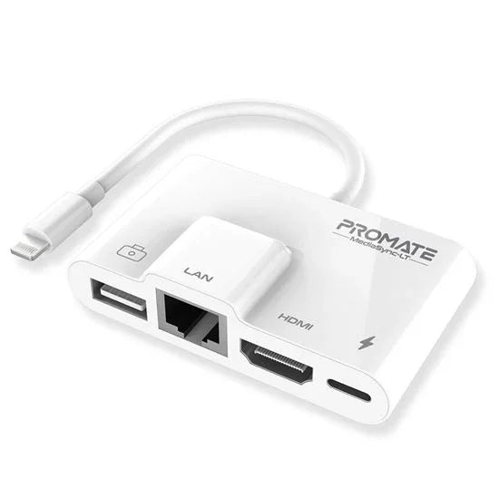 PROMATE 4-In-1 Multimedia Hub with Lightning Connector. Includes 1x RJ ...