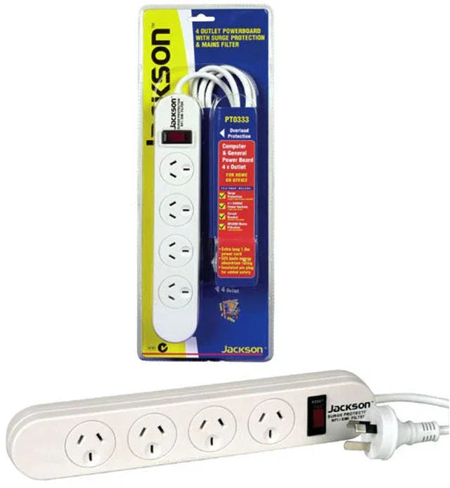 Jackson 4 Way Powerboard Power board Surge w/ 1.8m Cord PT0333 — LX2001 ...