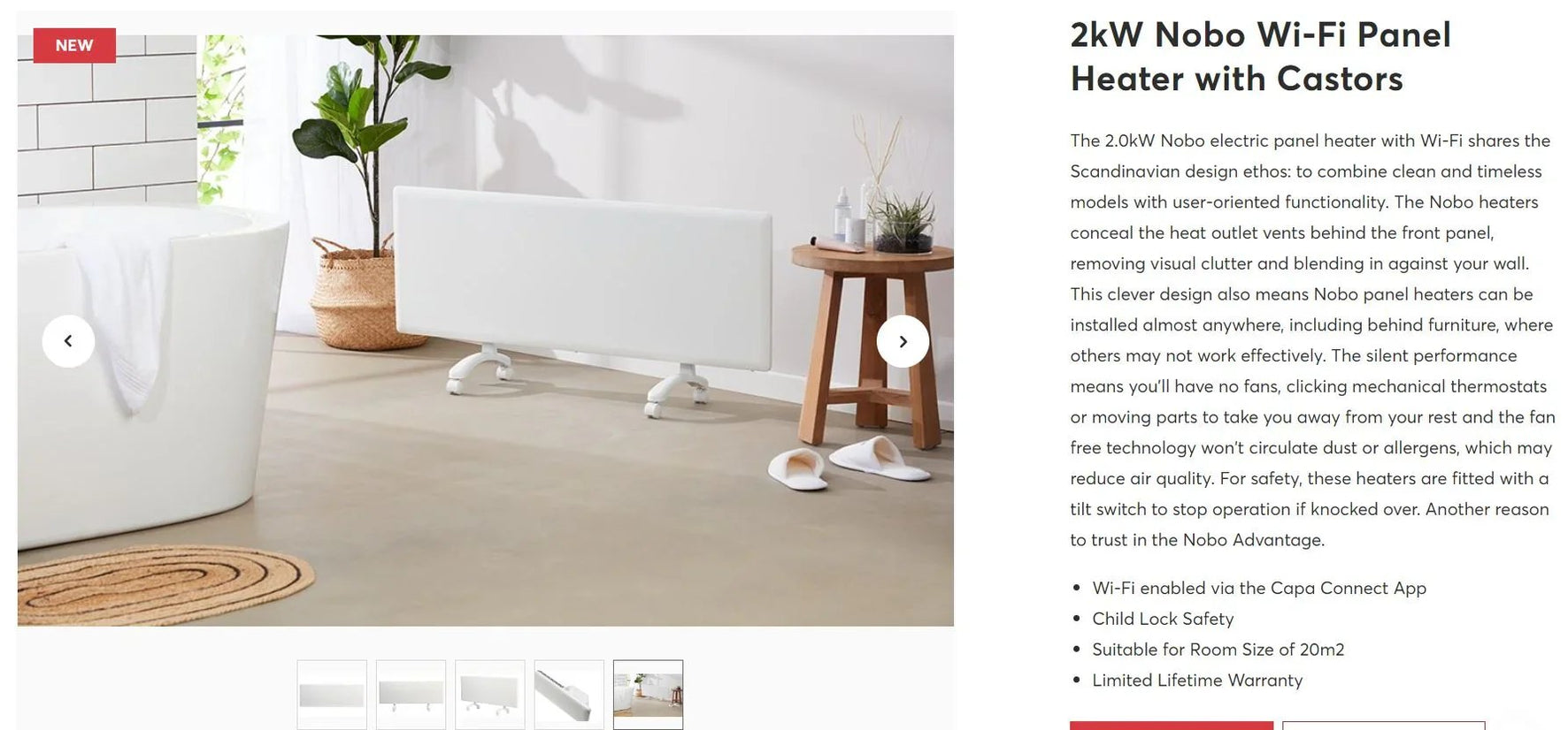 Nobo Wi-Fi WiFi Slimline Panel Heater + Castors 2000W — LX2001 ...